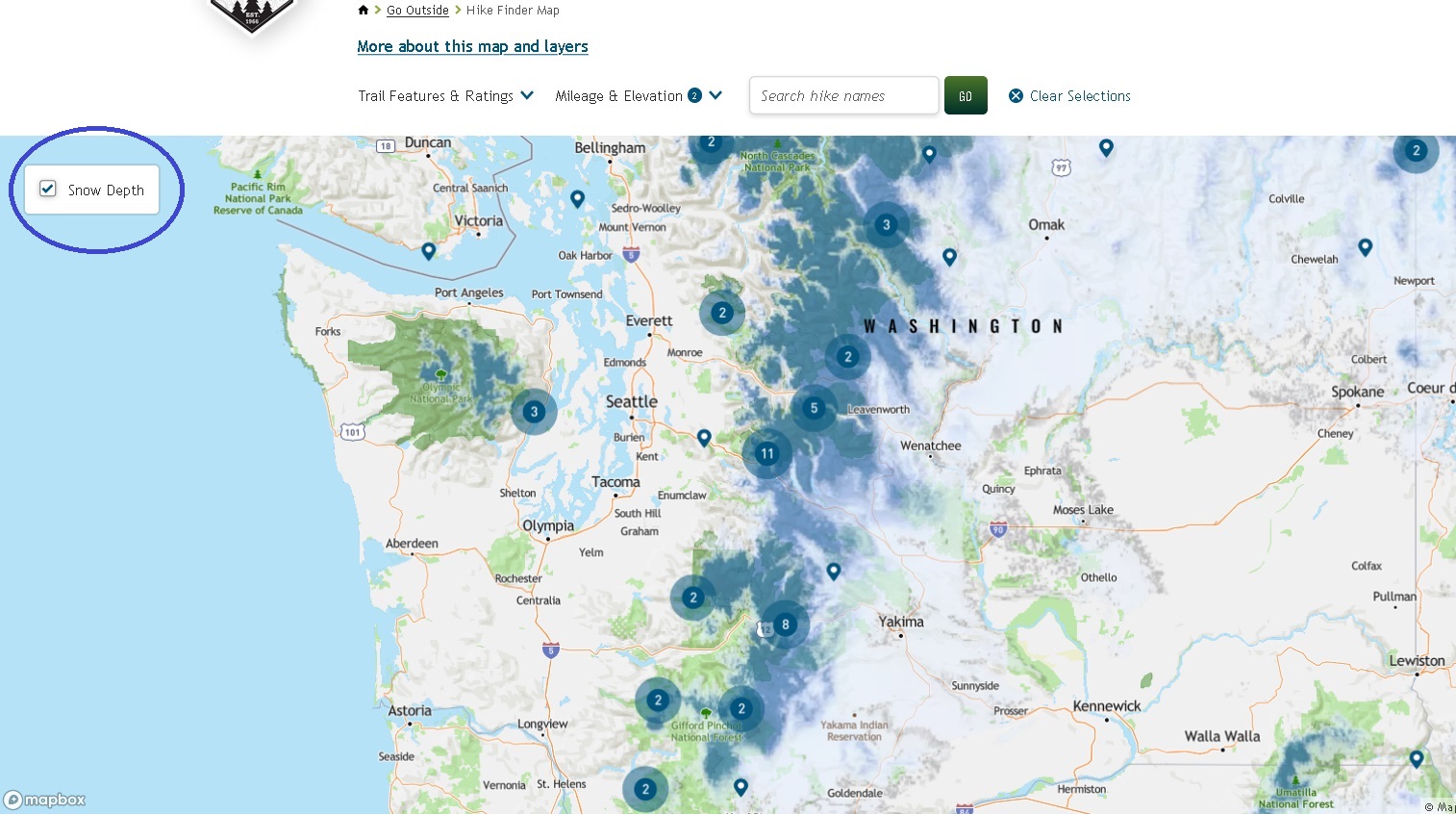 Where's the snow? WTA's newest map layer helps winter and spring hikers ...